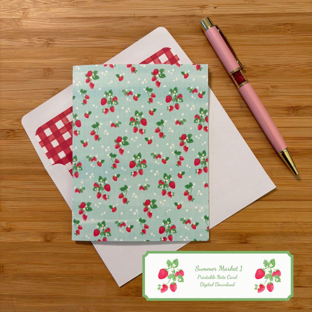 Strawberry Printable Note Cards With Lined Envelopes Birthday Card ...