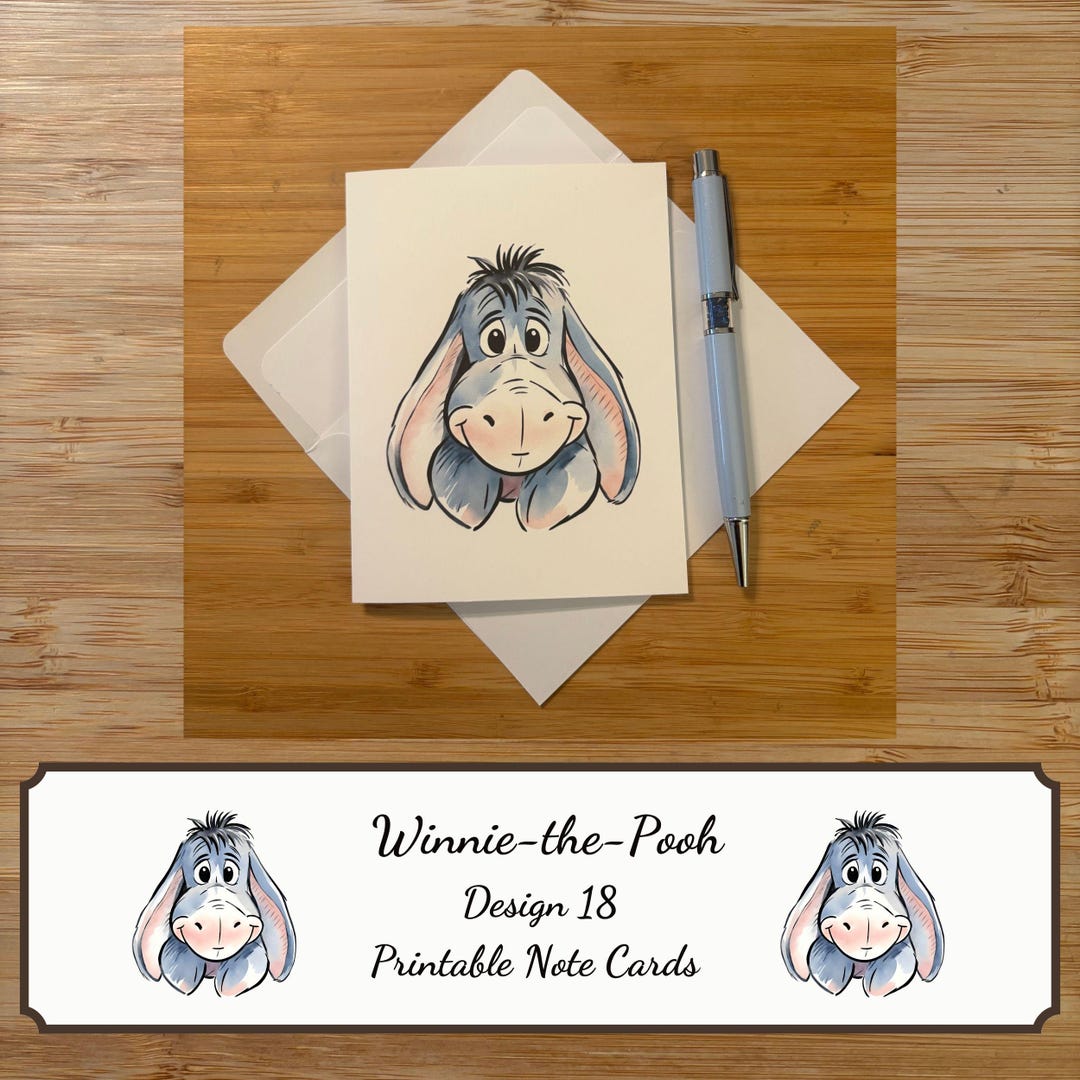 Eeyore Printable Note Card and Envelope Liner Birthday Card Gift Card ...