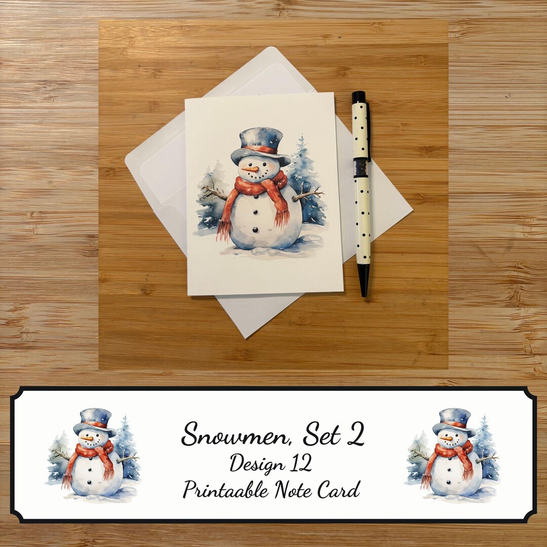 Snowman Printable Note Card and Envelope Liner in 3 Sizes Digital ...