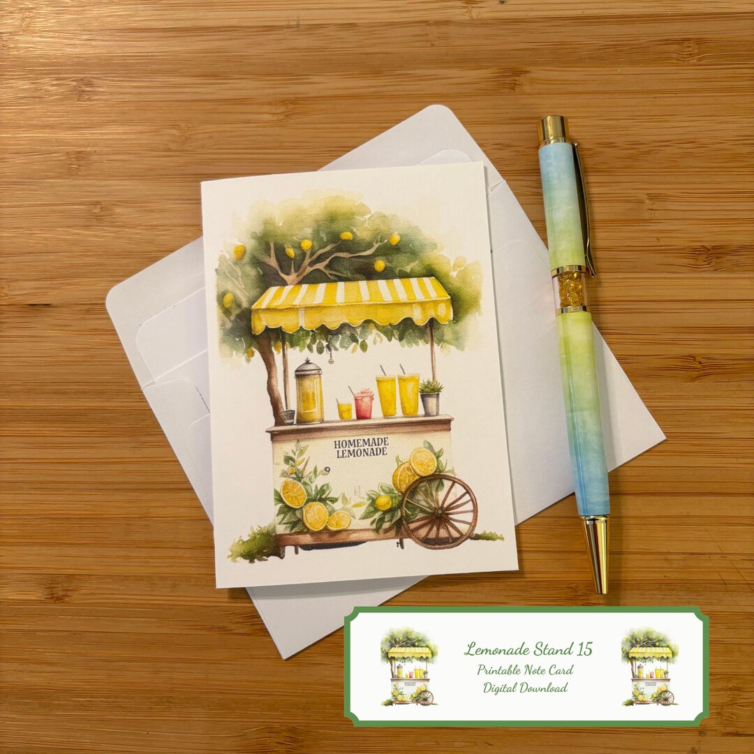 Lemonade Stand Printable Note Cards With Lined Envelopes Card Birthday ...