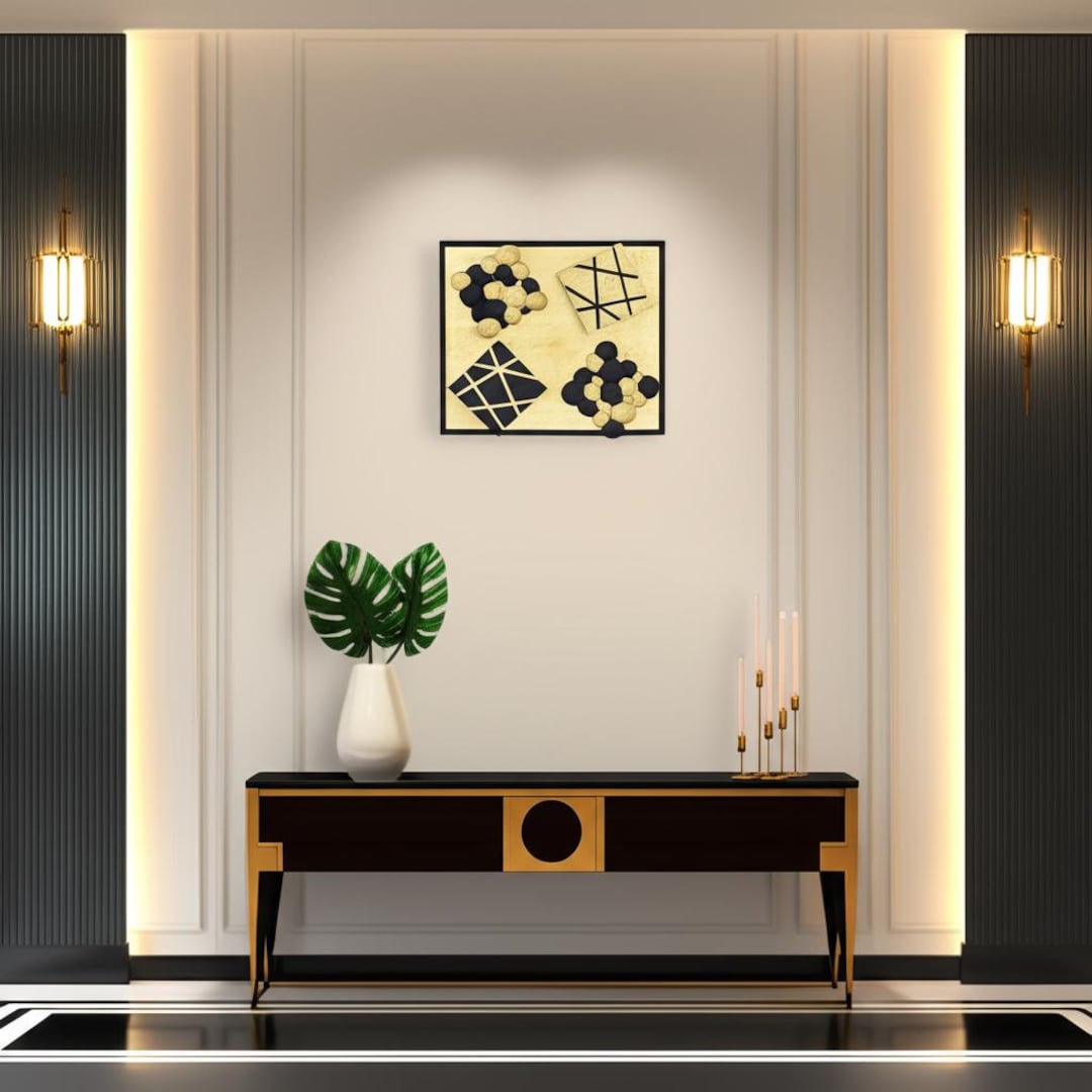 Unique Handmade Papier-mâché Mural: Art in Motion in Black and Gold - Etsy