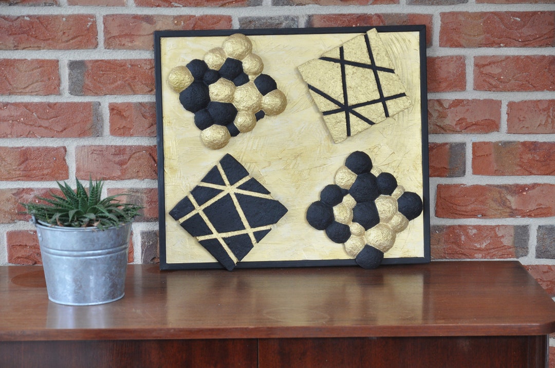 Unique Handmade Papier-mâché Mural: Art in Motion in Black and Gold - Etsy