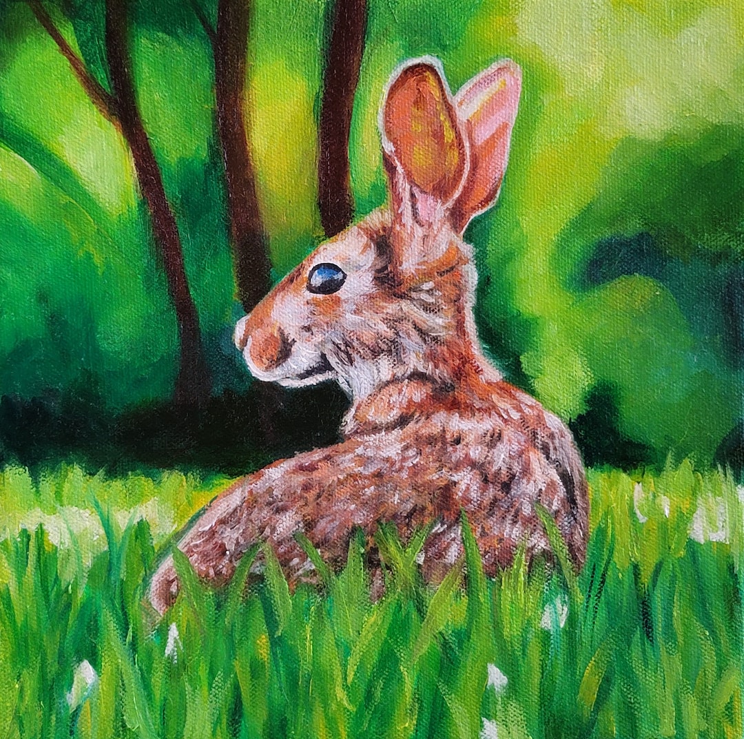 Rabbit Oil Painting on Canvas 10x10 Signed - Etsy