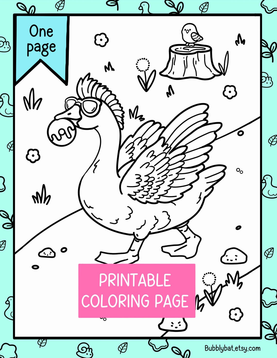 Goofy Goose Coloring Page: Printable Art (PDF Digital Download 8.5x11 ...