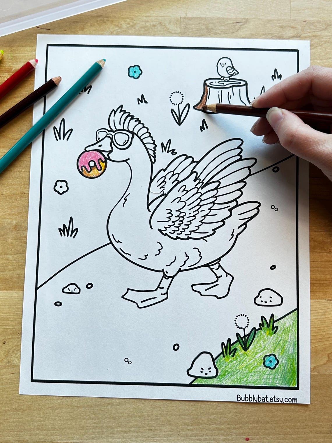 Goofy Goose Coloring Page: Printable Art (PDF Digital Download 8.5x11 ...