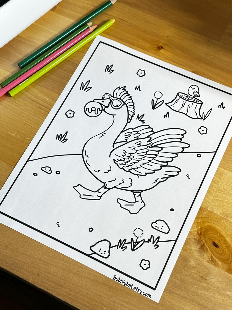 Goofy Goose Coloring Page: Printable Art (PDF Digital Download 8.5x11 ...