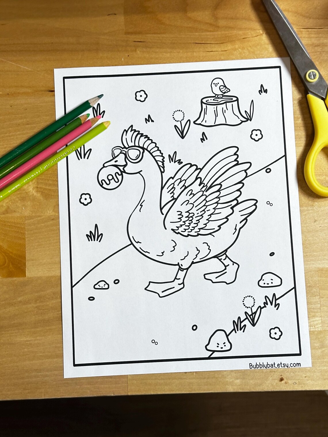 Goofy Goose Coloring Page: Printable Art (PDF Digital Download 8.5x11 ...