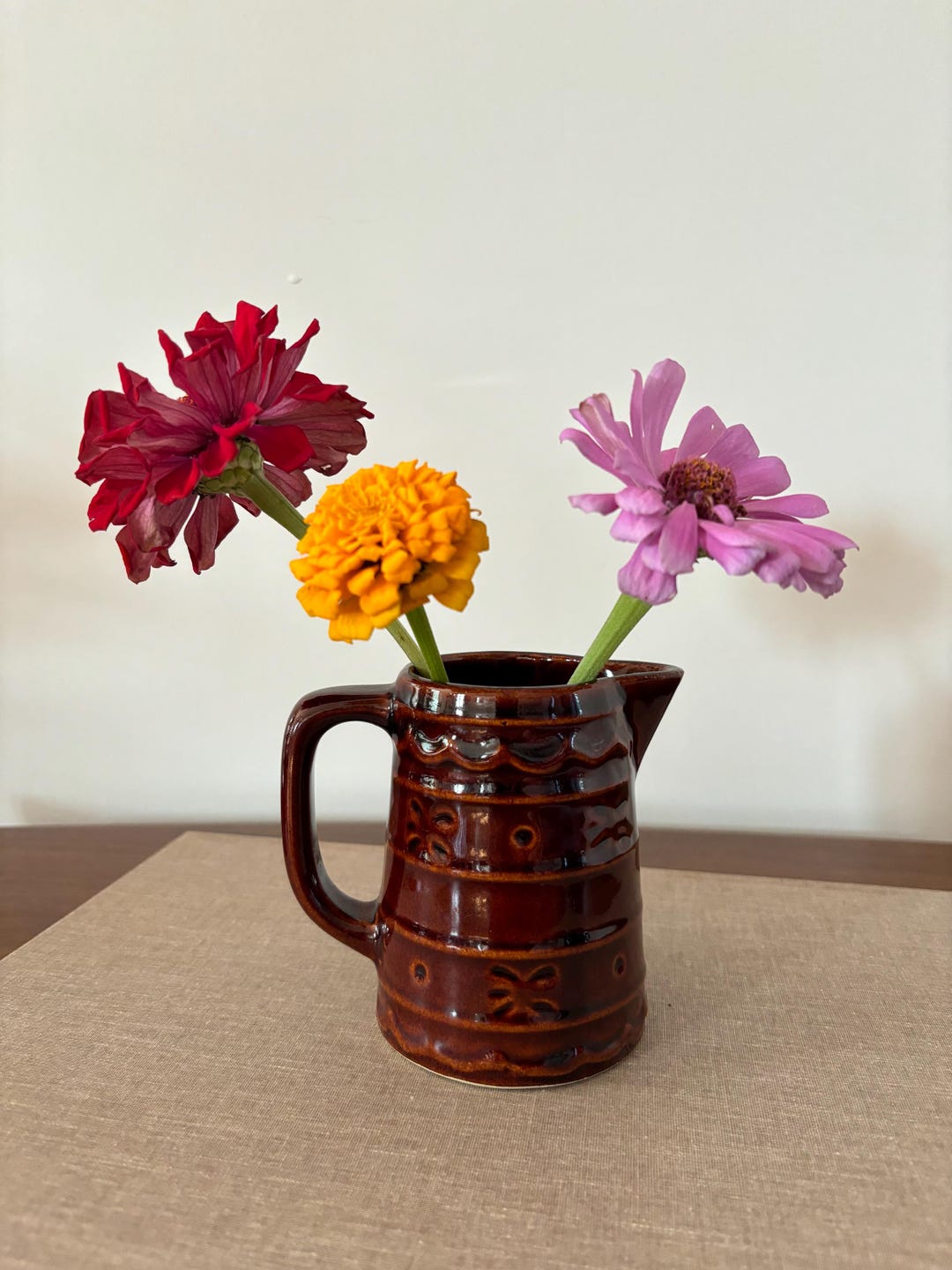 Creamer, Marcrest Stoneware Daisy Creamer, Brown Ceramics, Creamer Jug ...