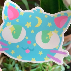 Cute Moon and Star Cat Sticker Luna Cat Sticker Fun Astrology Aesthetic ...