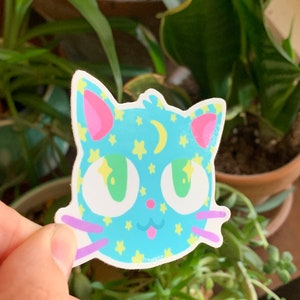 Cute Moon and Star Cat Sticker Luna Cat Sticker Fun Astrology Aesthetic ...