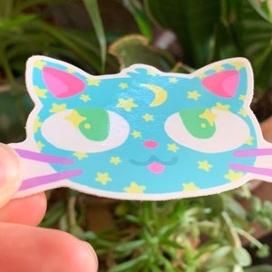 Cute Moon and Star Cat Sticker Luna Cat Sticker Fun Astrology Aesthetic ...