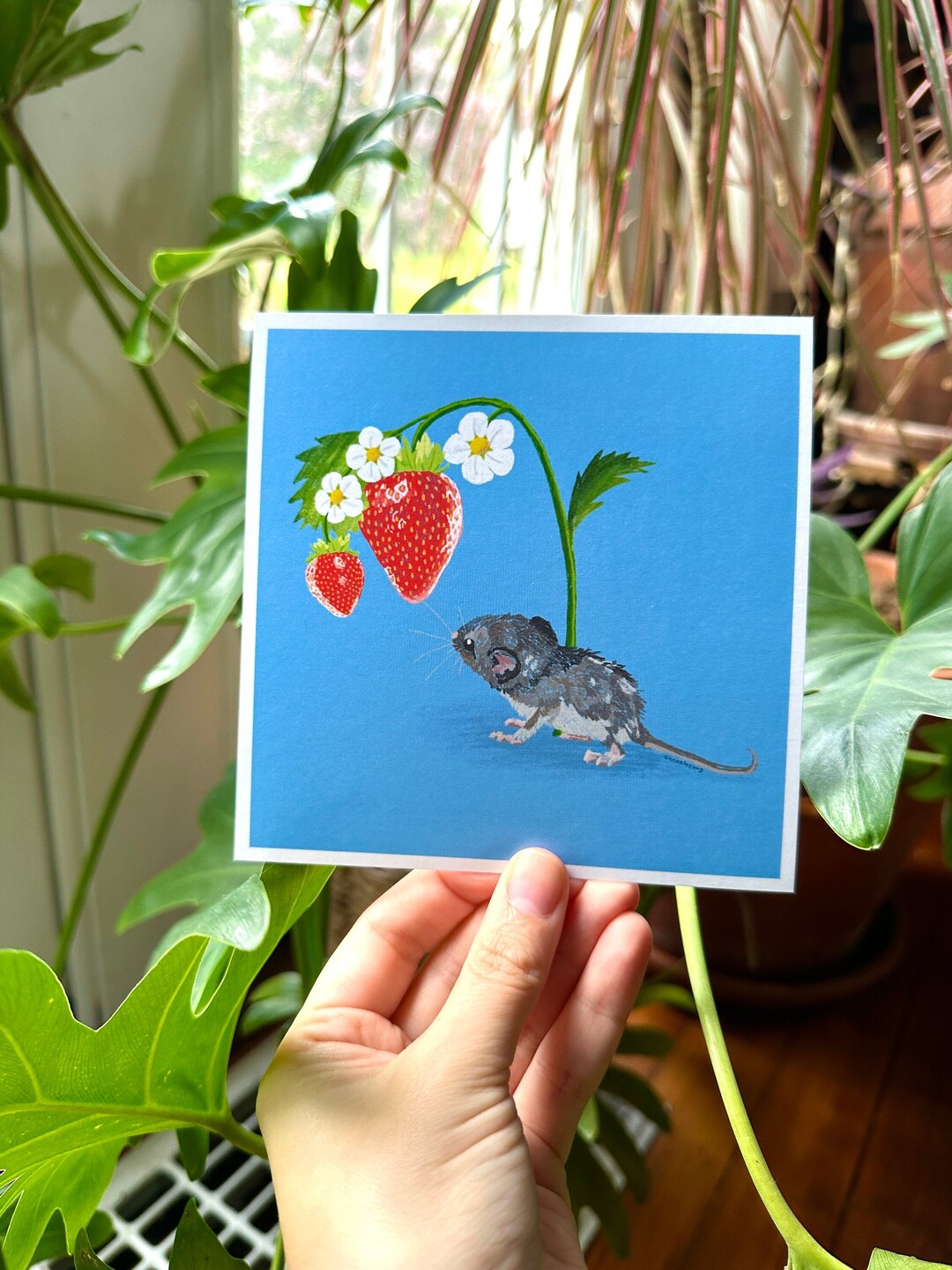 Mouse and Strawberry Print Cute Strawberry Mouse Cottagecore Print Mini ...