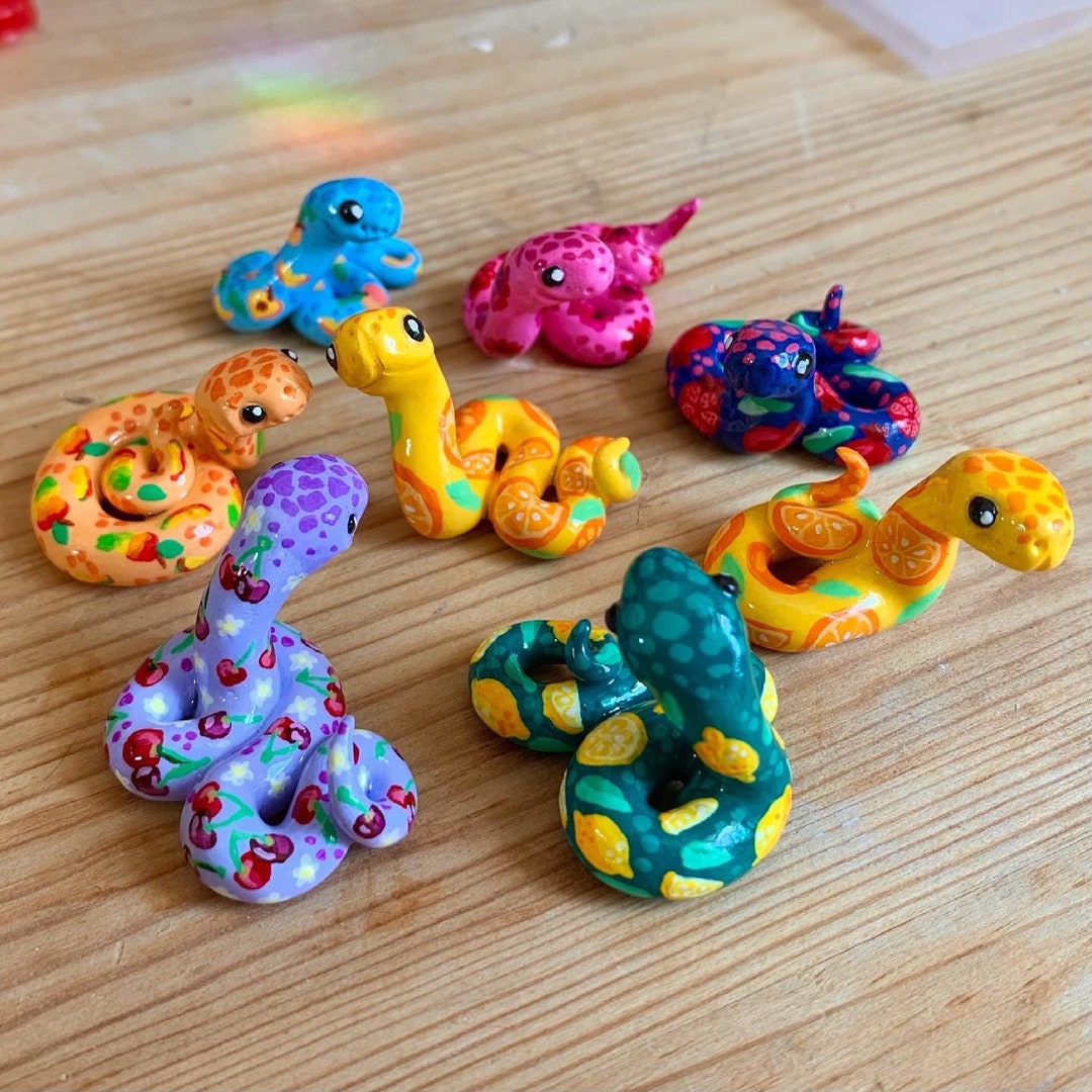 Fruit Clay Snake Figurine Intricate Hand Painted Miniature Clay Snake ...