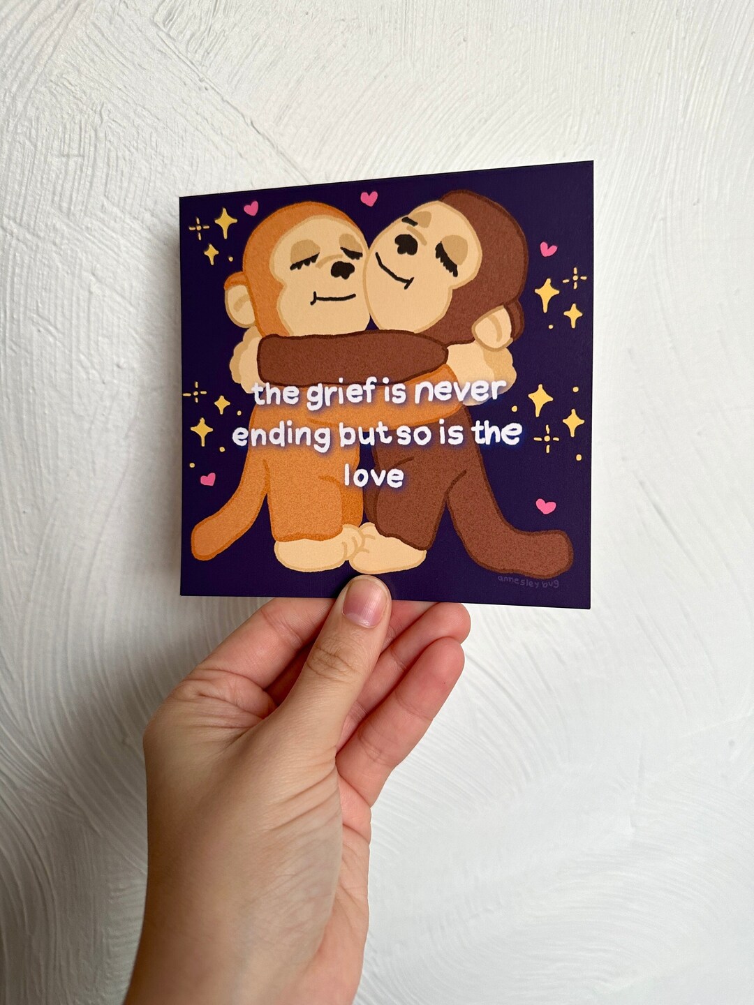 Love and Grief Cute Hugging Monkey Print — Tender Friendship Print ...