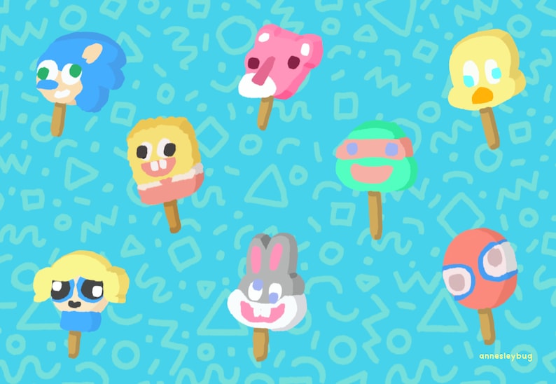 Nostalgic 90s Character Popsicles Snacks Sticker Sheet Ice - Etsy