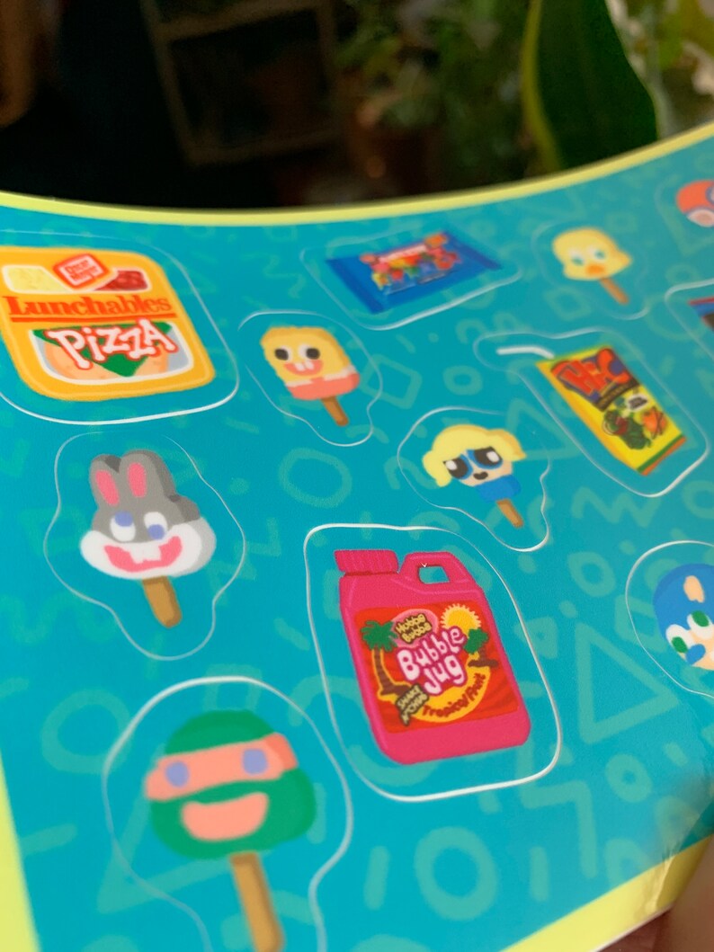 Nostalgic 90s Character Popsicles Snacks Sticker Sheet — Ice Cream ...