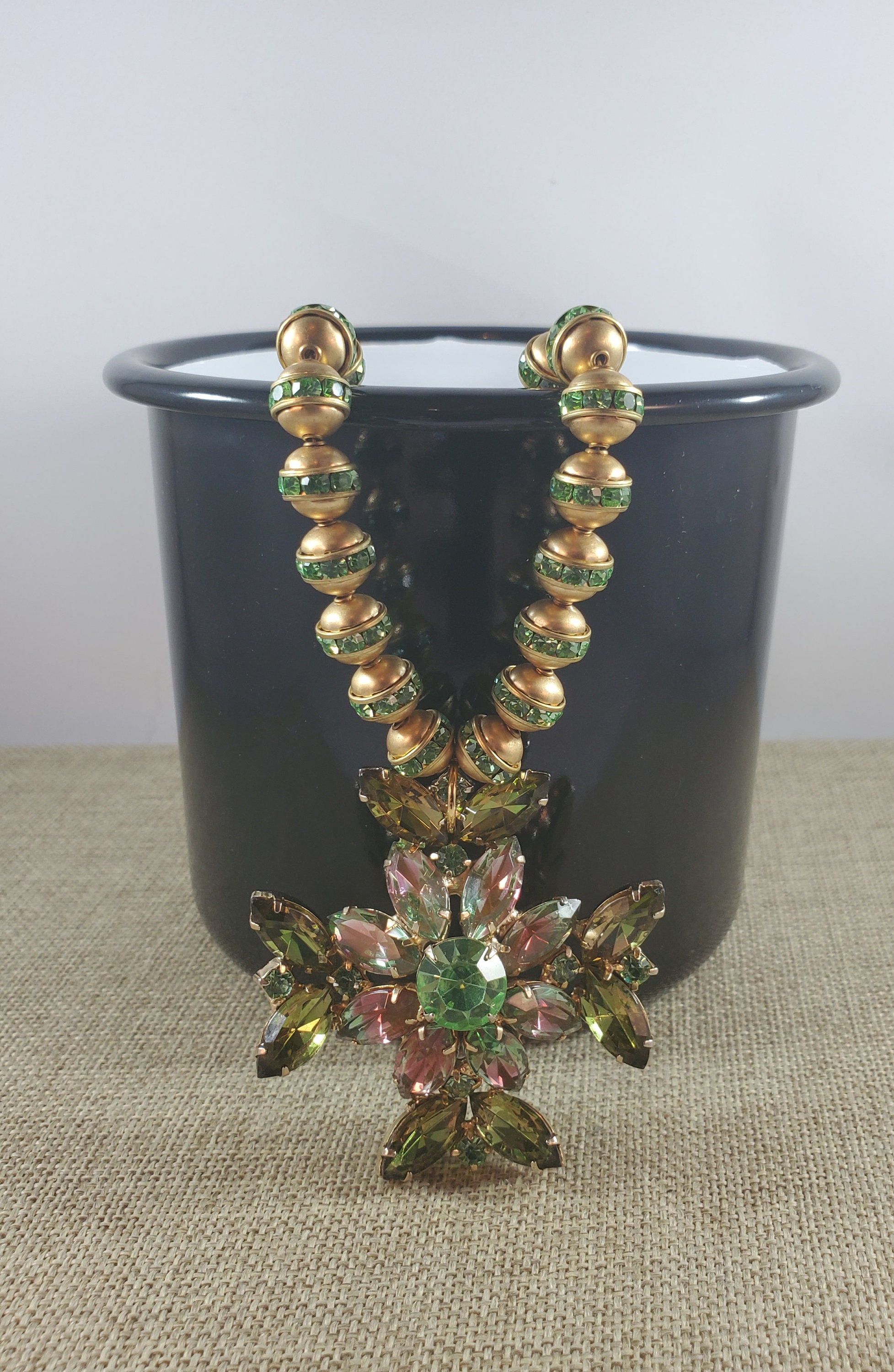 Repurposed Aurora Borealis Vintage Peridot Green and Watermelon Crystal ...