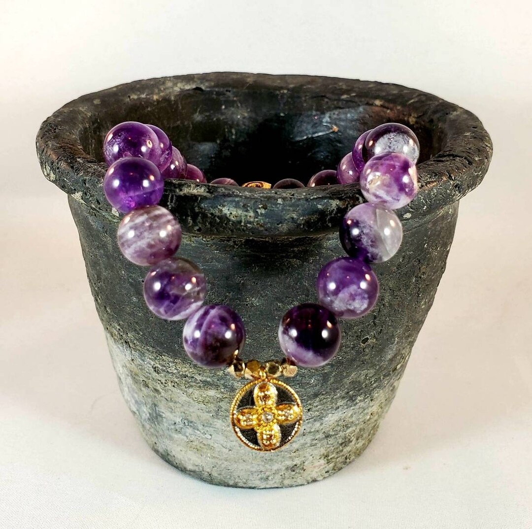 Dogtooth Amethyst Bracelet, Amethyst Bracelet, Pave Diamond Charm ...