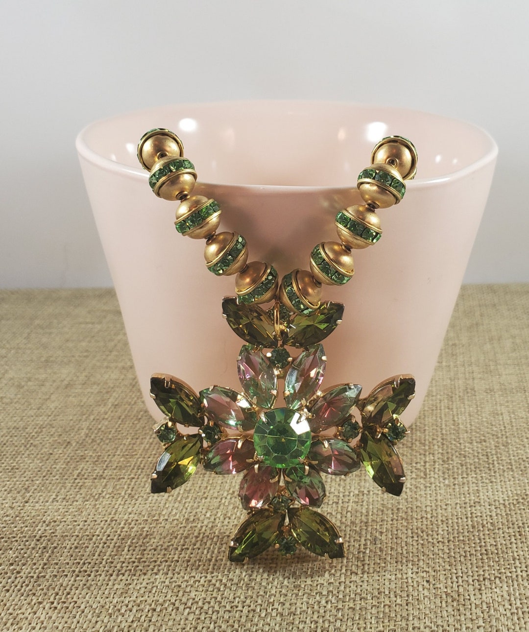 Repurposed Aurora Borealis Vintage Peridot Green and Watermelon Crystal ...