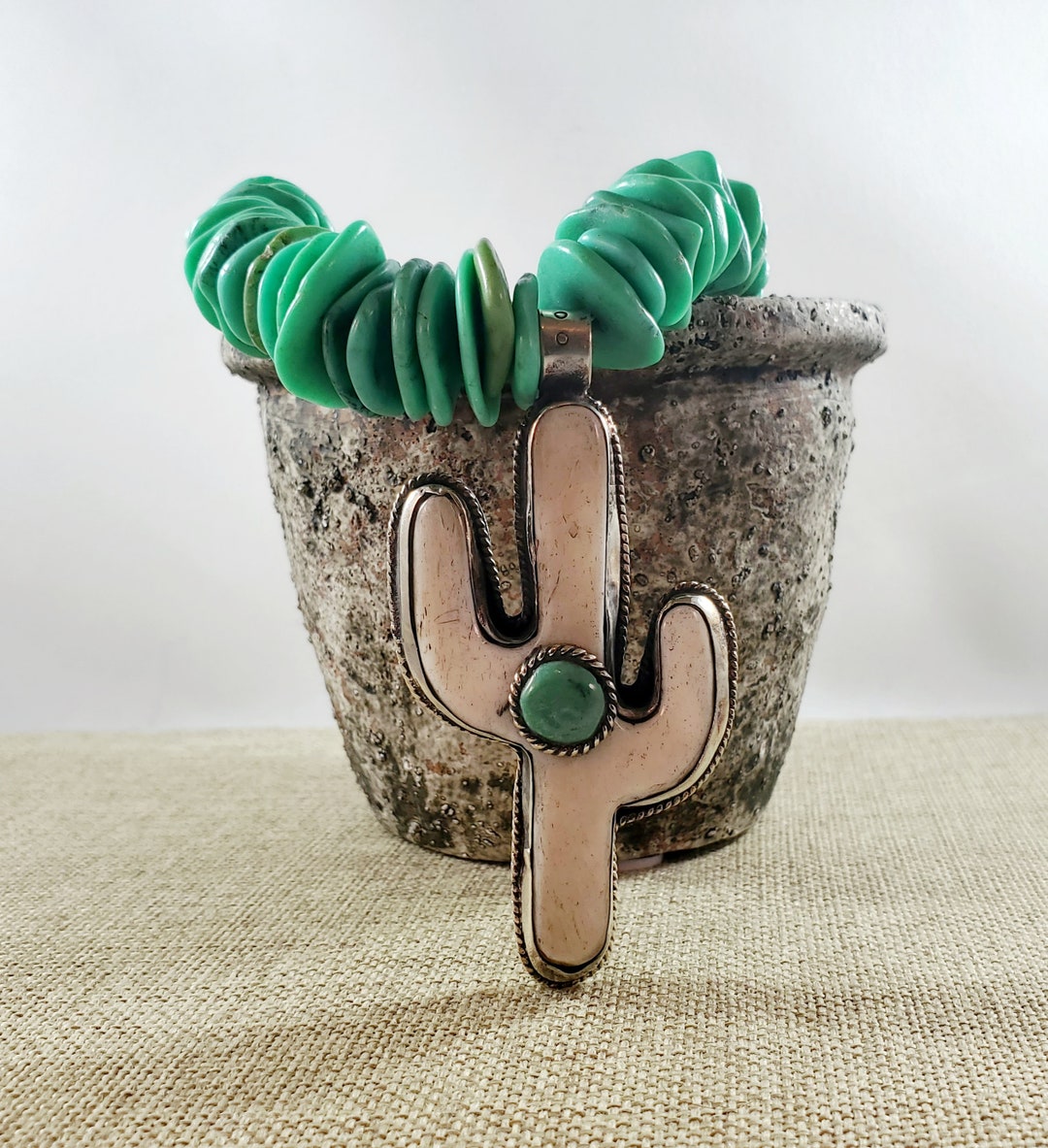 Buffalo Bone Cactus Pendant and Magnesite Turquoise Disc Beads. - Etsy