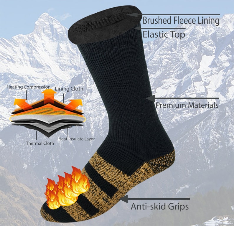 Men's Heated Thermal Socks Warmth Extra Cushioned Heavyweight Solid ...
