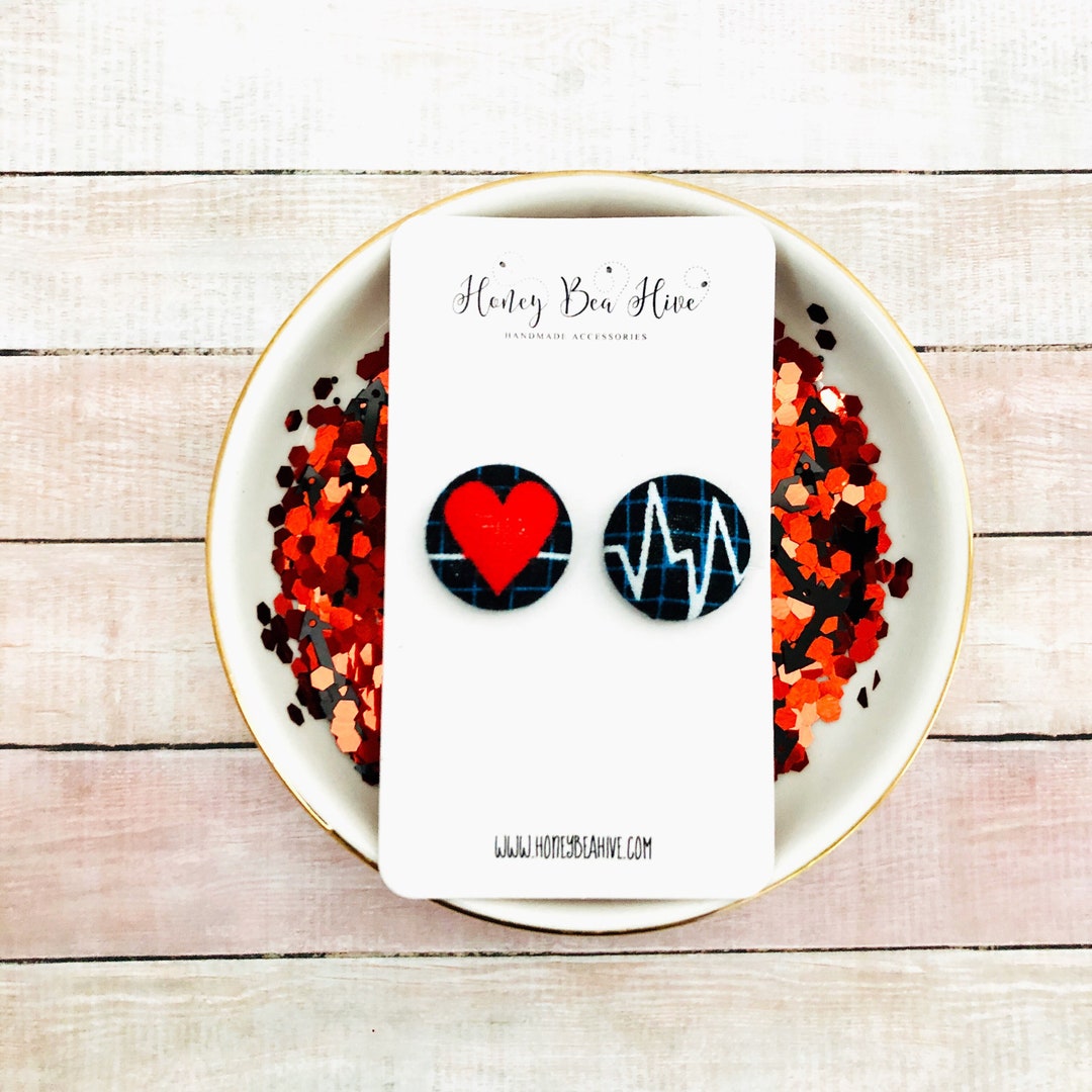 Heartbeat Stud Earrings, Stainless Steel, Nurse Doctor Gift - Etsy