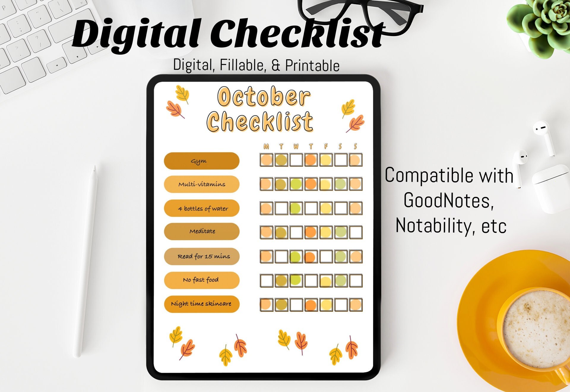 October Checklist, to Do List, Digital Planner, Checklist, Goodnotes ...