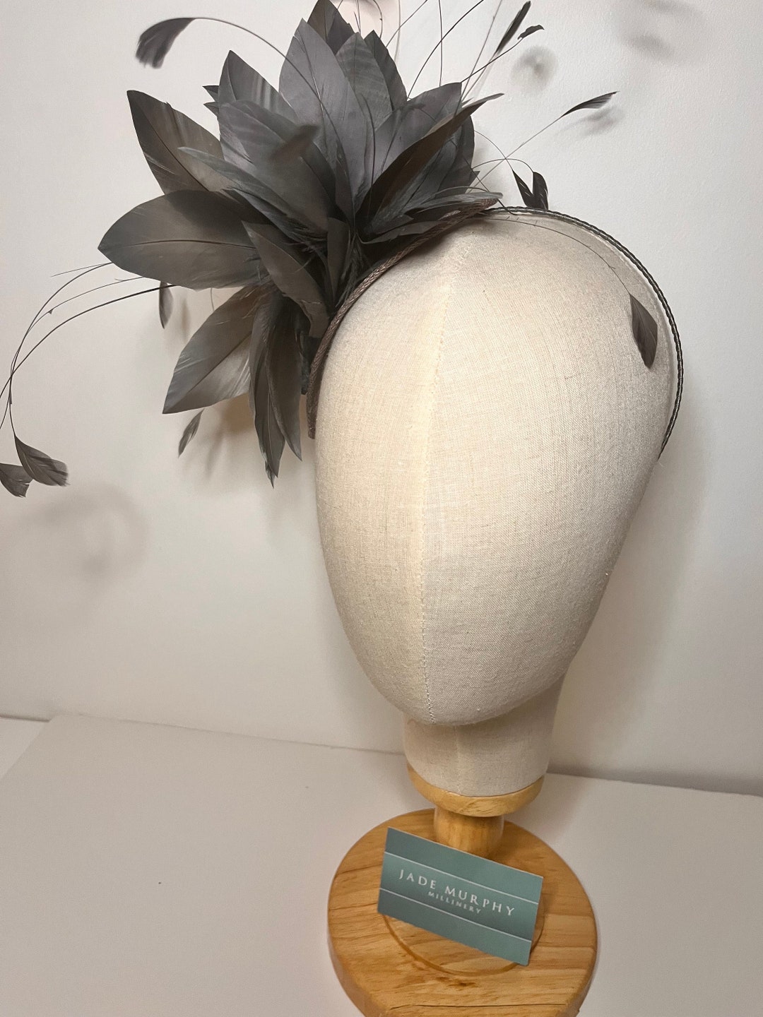 Dark Grey Feather Puff, Wedding Guest Races, Ascot, Feather Fascinator ...