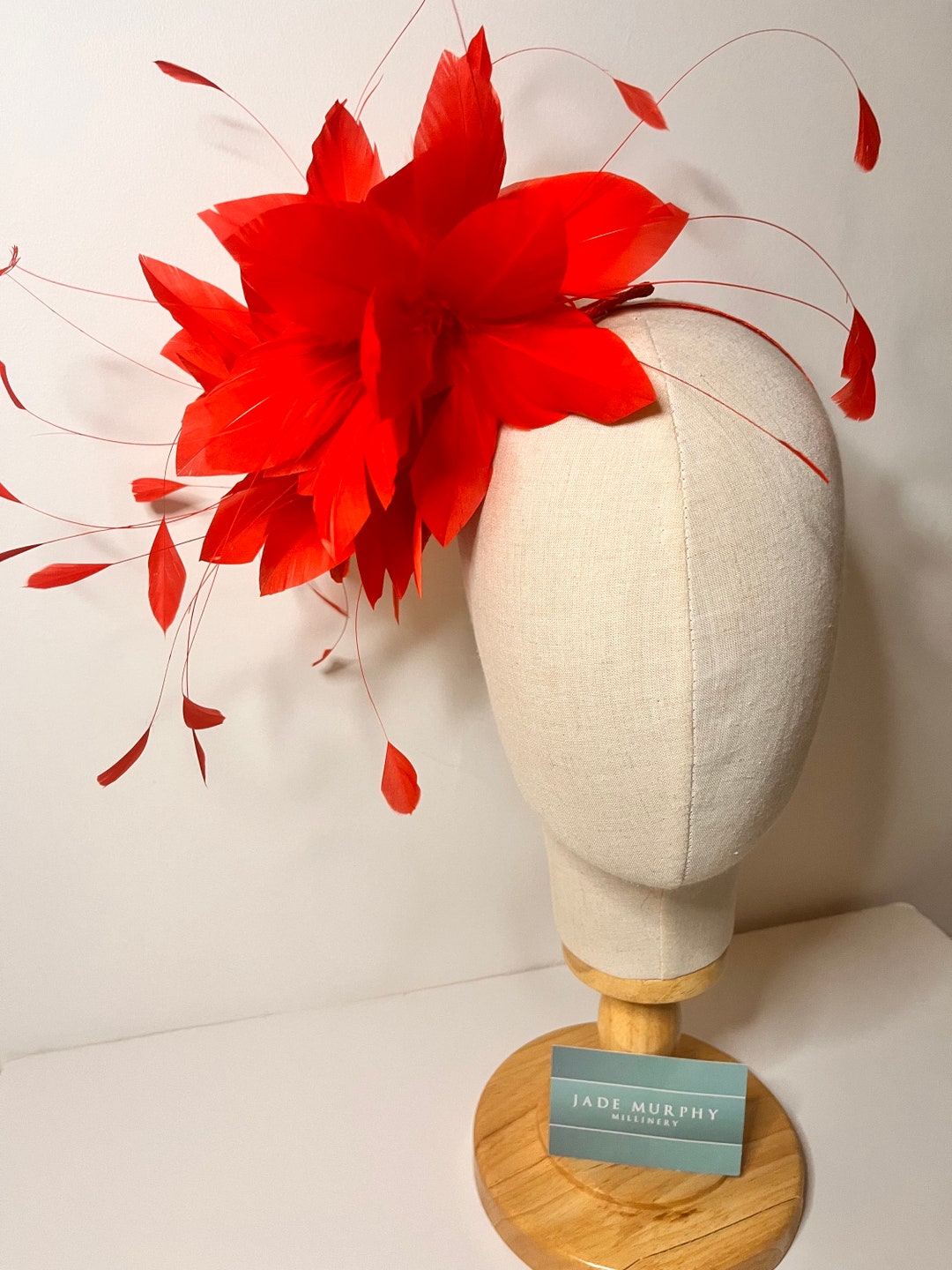 Red Feather Puff, Wedding Guess, Races, Ascot, Feather Fascinator ...