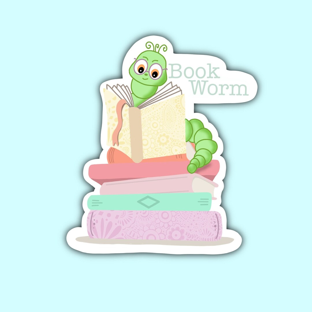 Bookworm Vinyl Sticker WATERPROOF Book Sticker Book Decal - Etsy