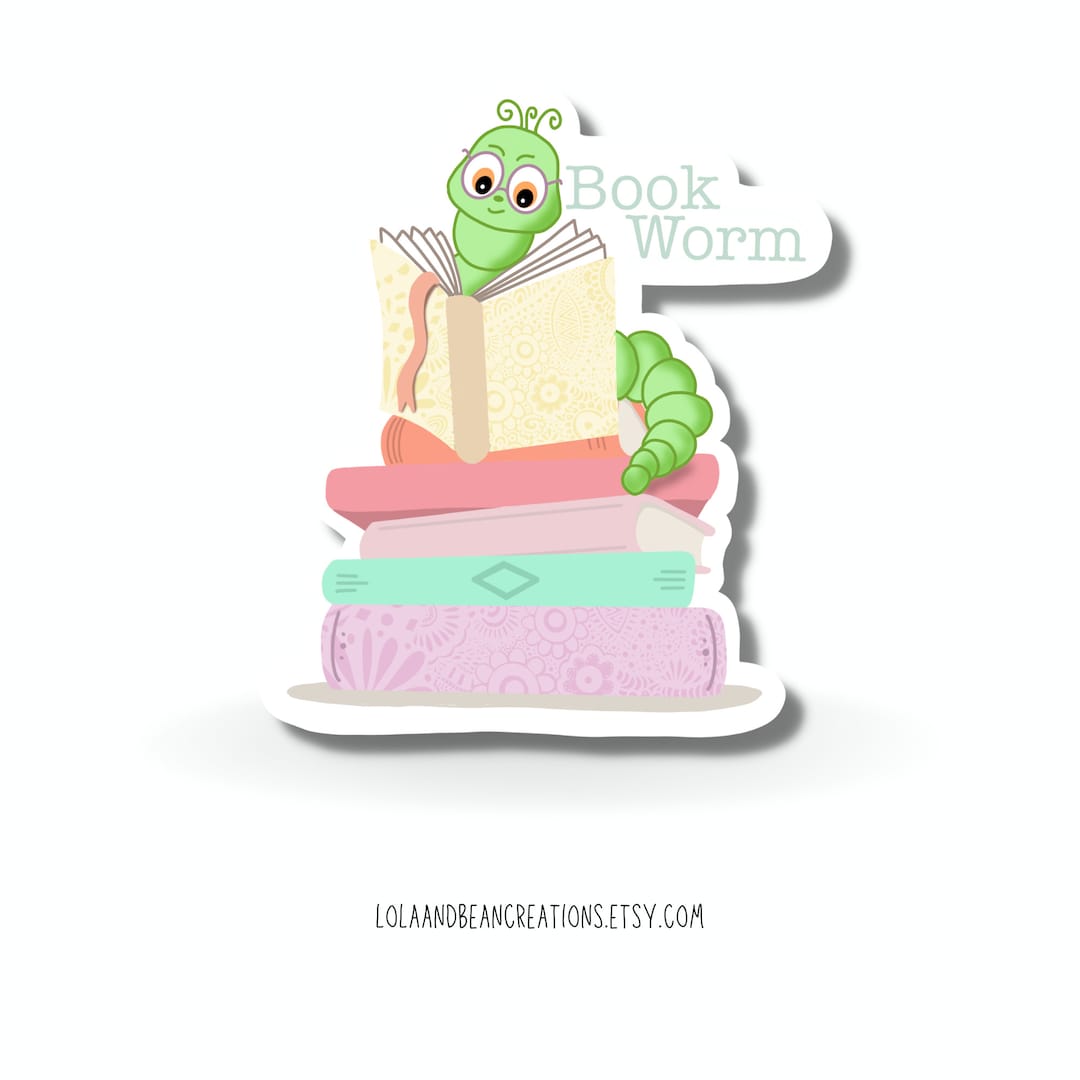 Bookworm Vinyl Sticker (WATERPROOF) Book Sticker, Cute and Colorful ...