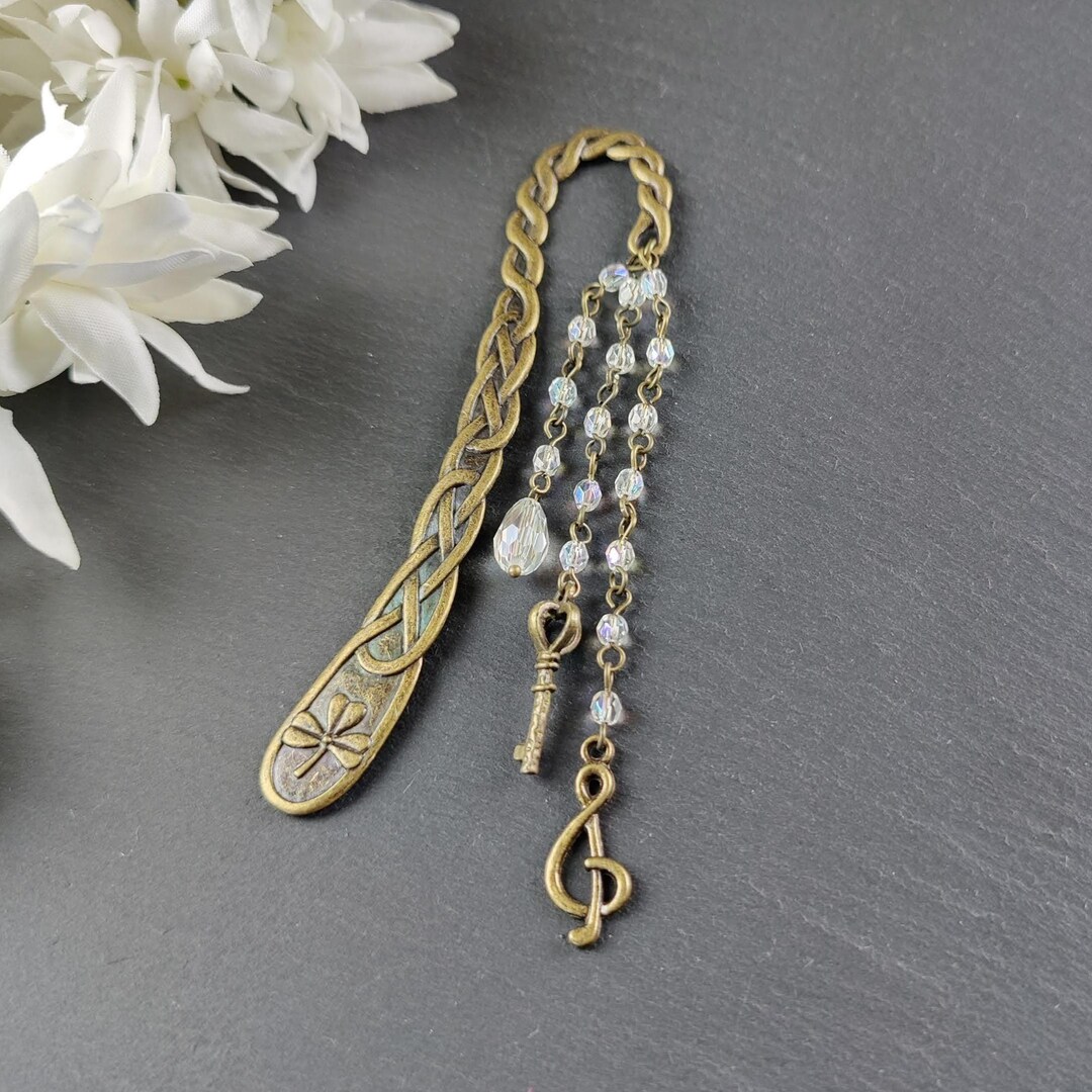 Bookmark "melody Clef" - Antique Bronze ~ Crystal Beads ~ Treble Clef ...