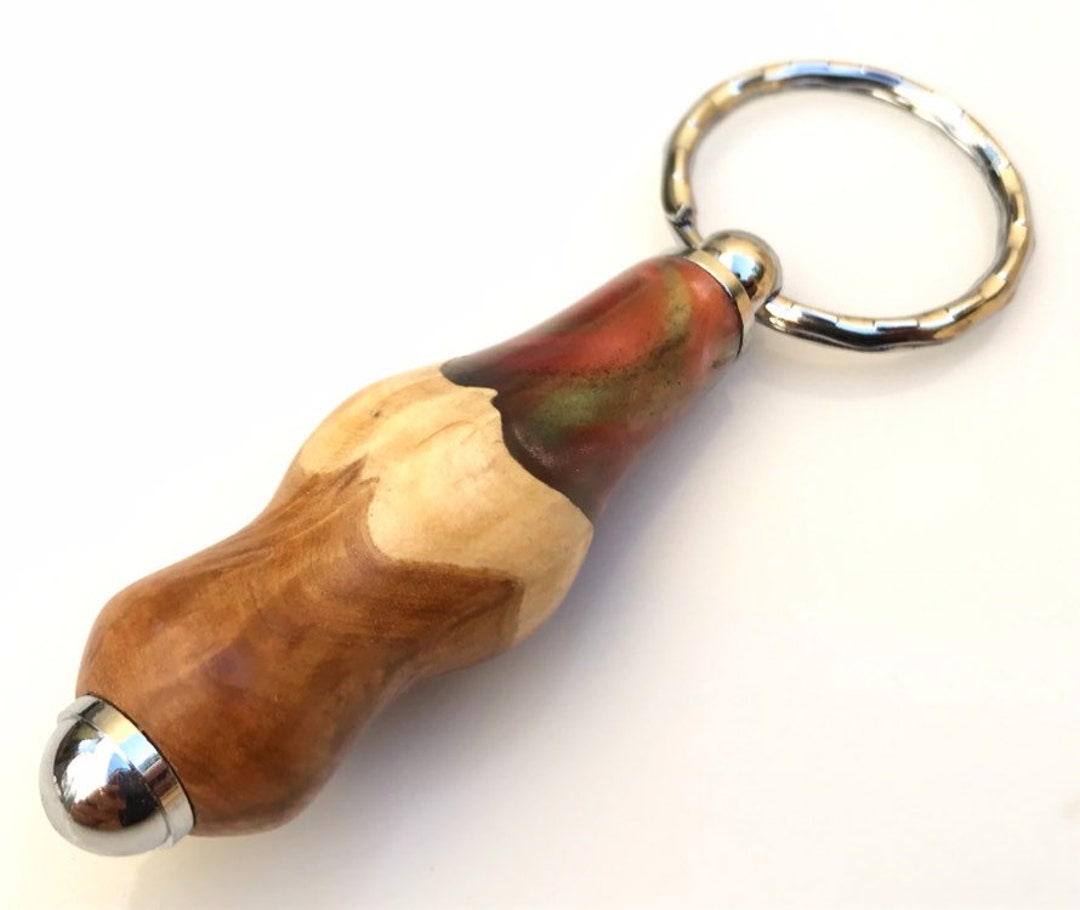 Wooden Keyring - Wood Resin Keyring - Hand Turned Keychain- Wood ...