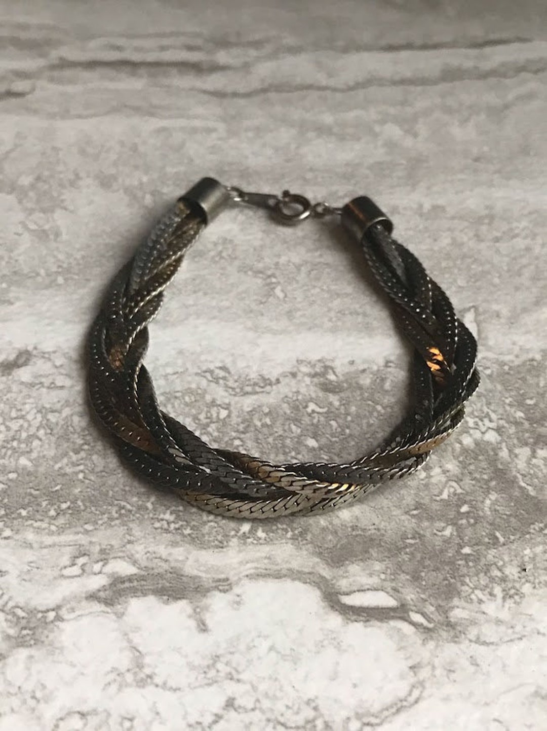 Vintage Silver Colored Metal Chain Bracelet Braided Chain - Etsy