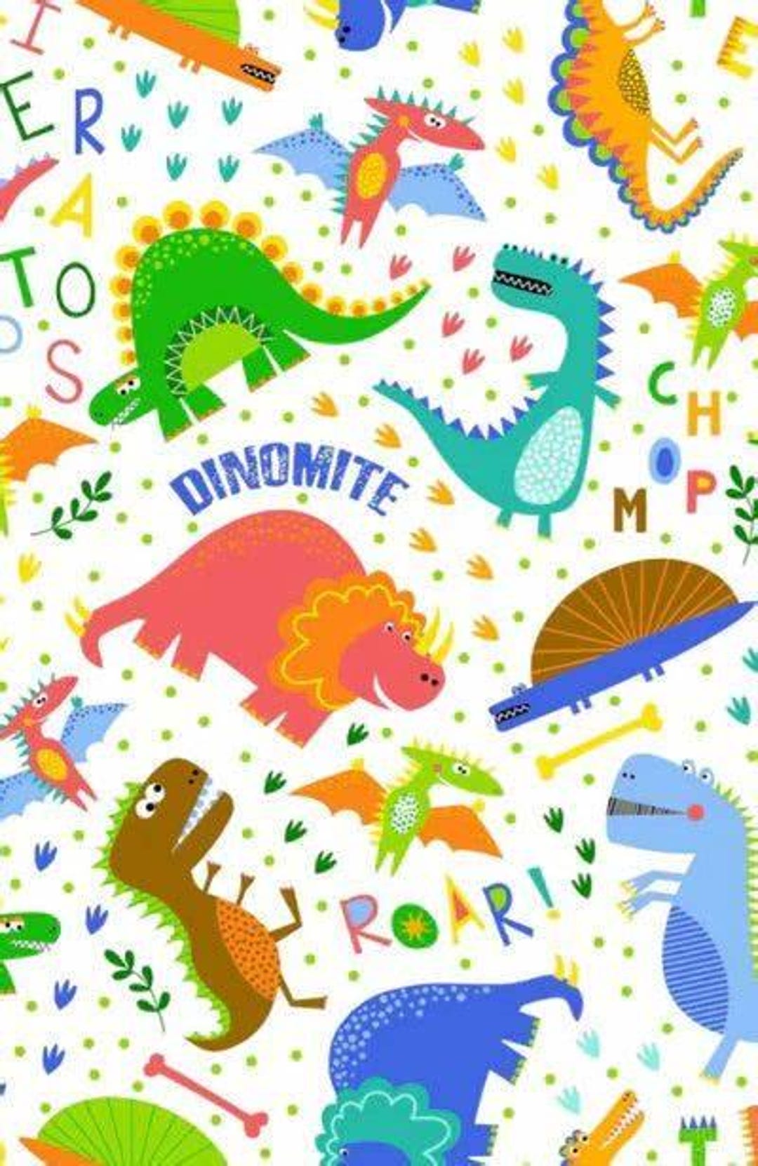 OA44-7501 FUN FLANNELS T-REX White Flannel Quilt Fabric, Oasis Fabrics ...
