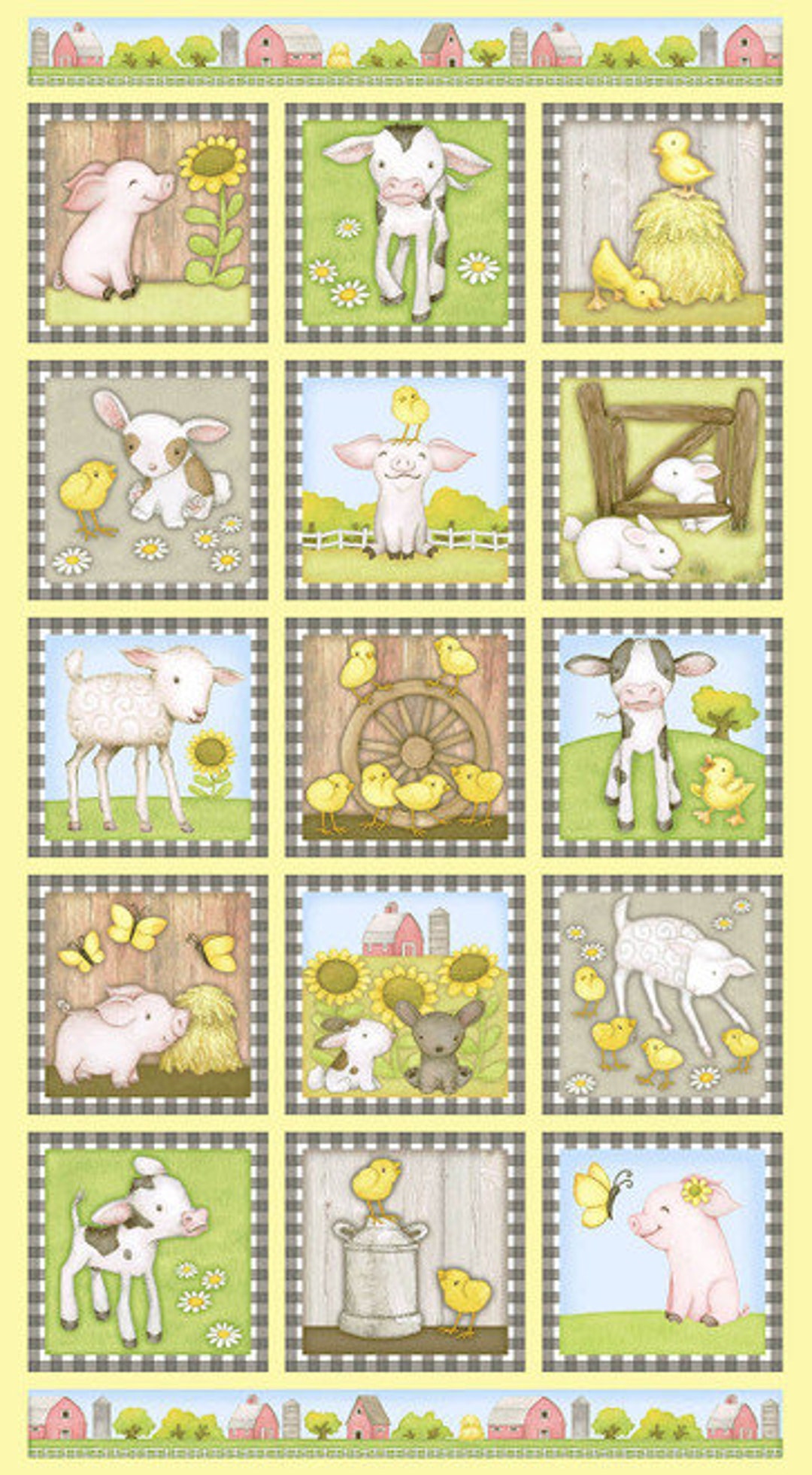 558P-49 FARM BABIES MULTI Block Quilt Panel, Henry Glass, 24" X 42/44 ...