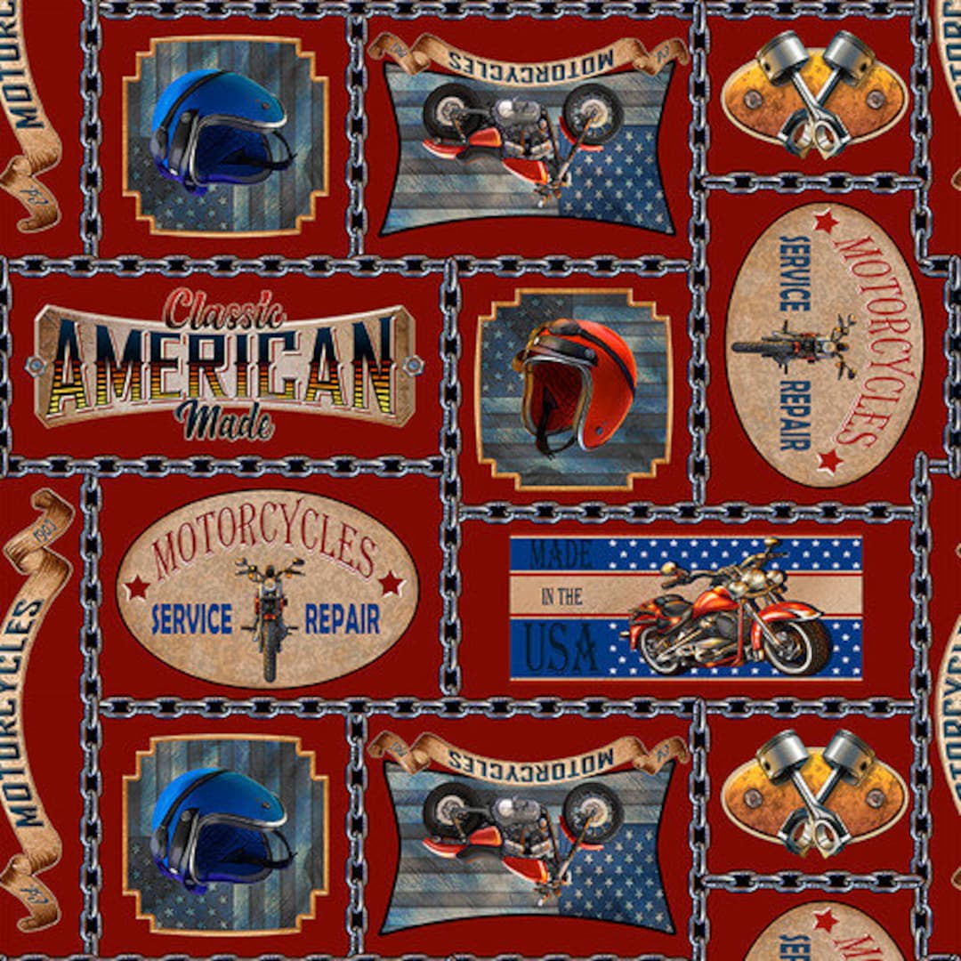 2558-88 LIVE TO RIDE Motorcycle Patch Quilt Fabric, Blank Quilting ...