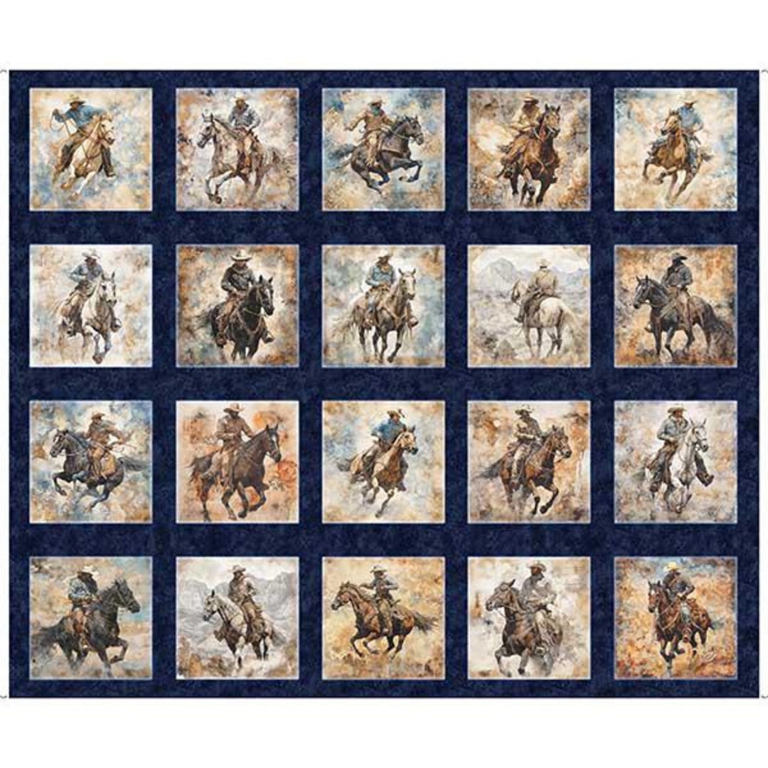 2600-30624-N RUNNING WILD COWBOY on Horse Picture Patch Quilt Panel ...