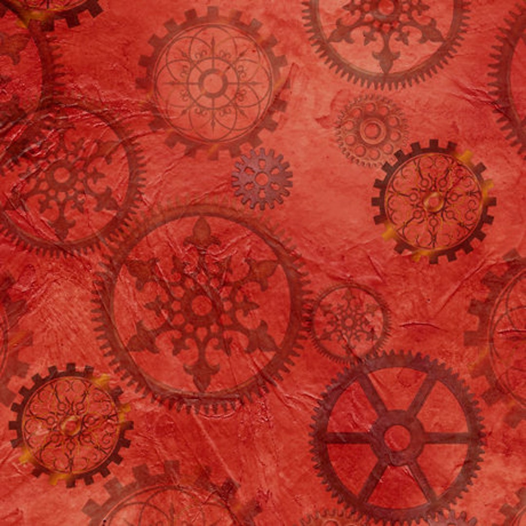 1649-27772-R AQUATIC STEAMPUNKERY RED Gears Quilt Fabric, Quilting ...