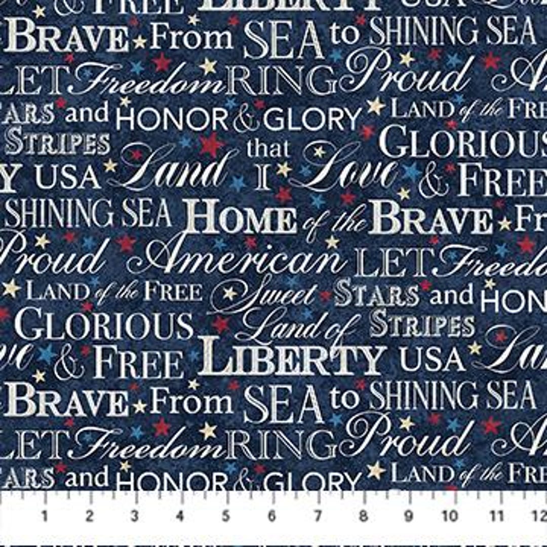 27885-49 STARS & STRIPES #13 Navy Words Quilt Fabric, Northcott Fabrics ...