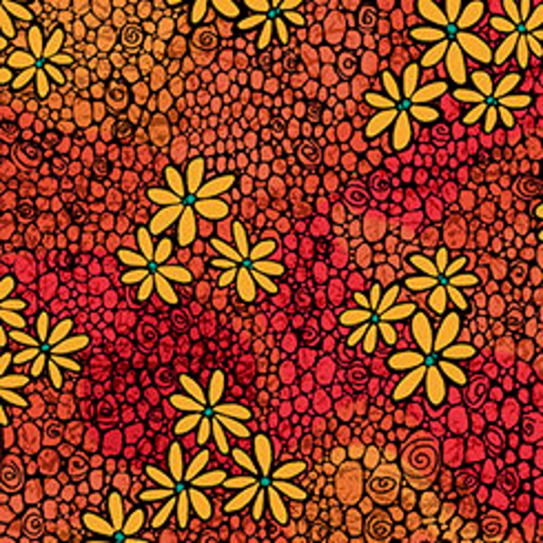 1649-27005-O CALYPSO DAISY GEOMETRIC Orange Quilt Fabric, Quilting ...