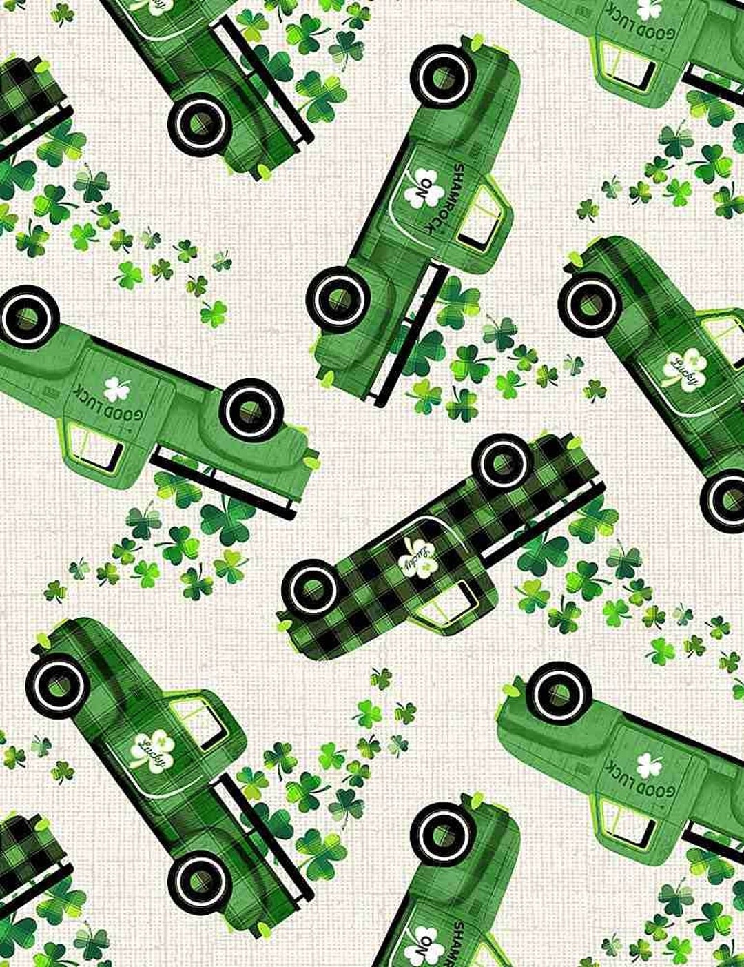 GAIL-C1029 CREAM ST. Patricks Good Luck Trucks Quilt Fabric, Timeless ...