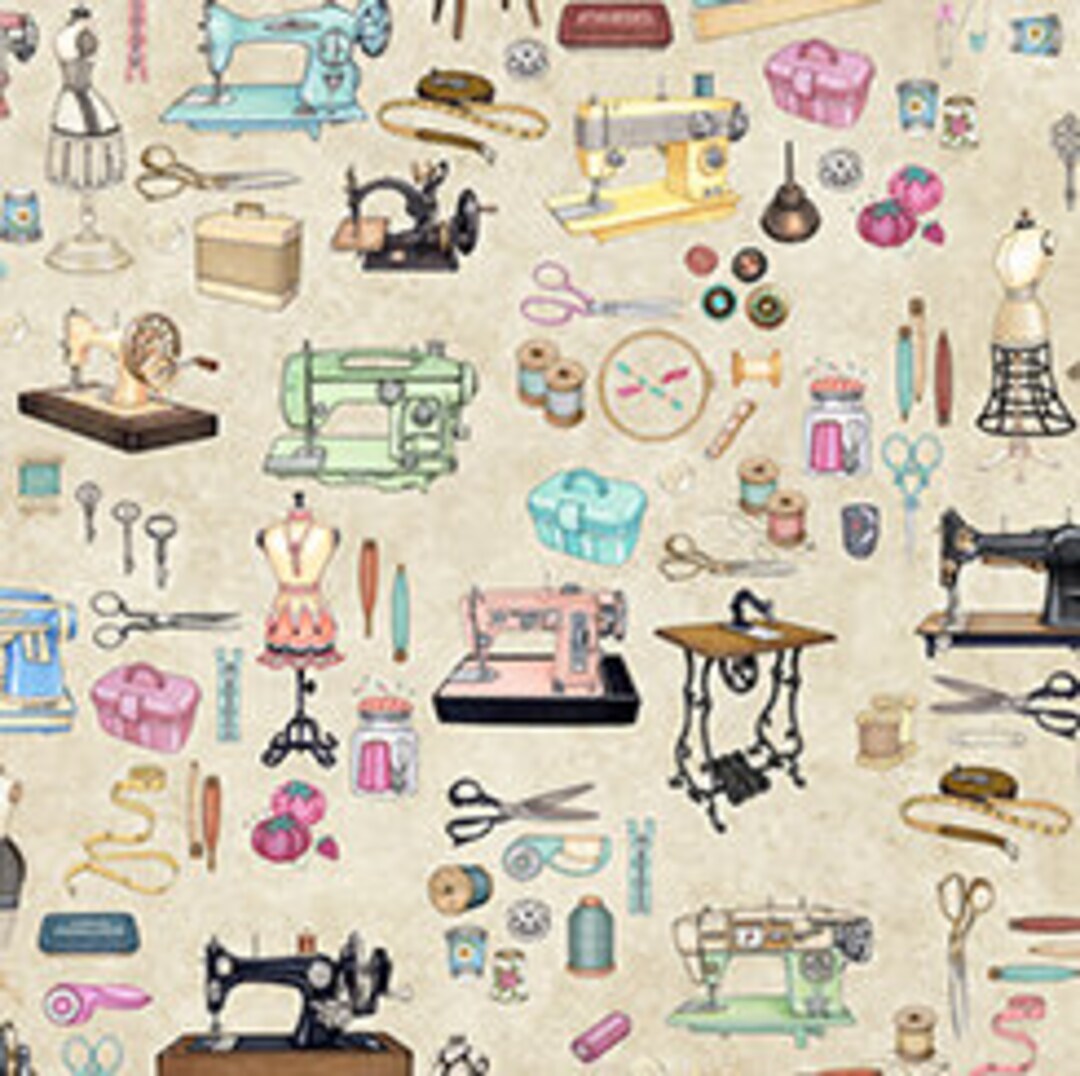 1649-29227-E JUST SEW SEWING Motifs Allover Quilt Fabric, Quilting ...