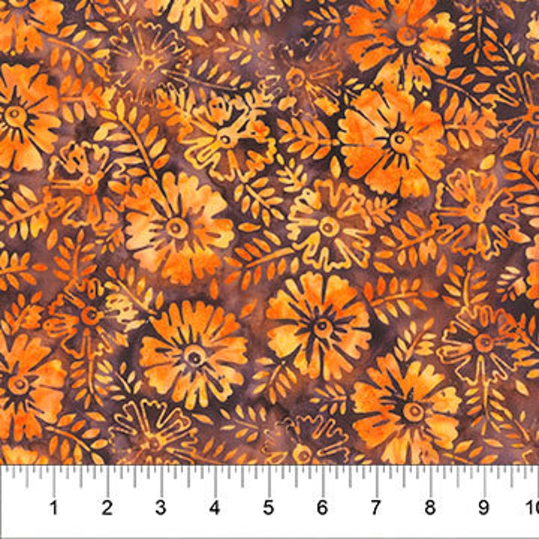 80950-59 TUSCAN TERRACE WILD Packed Flowers Orange Batik Quilt Fabric ...