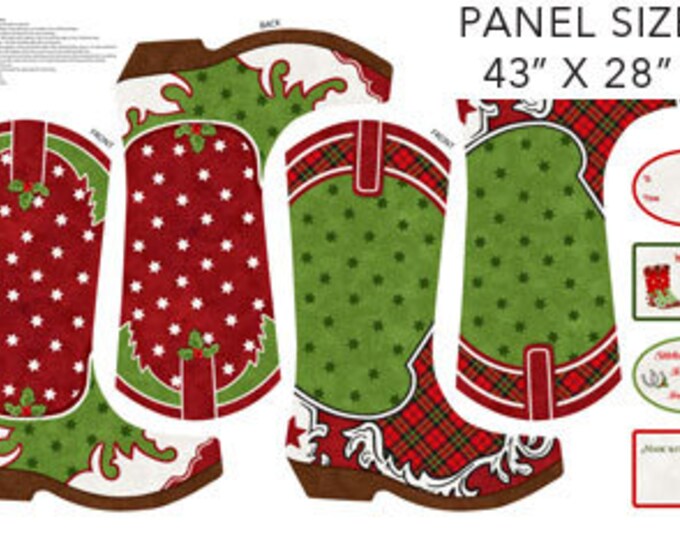 DP24612-11 HOWDY CHRISTMAS COWBOY Boot Stocking/gift Tags Quilt Panel ...
