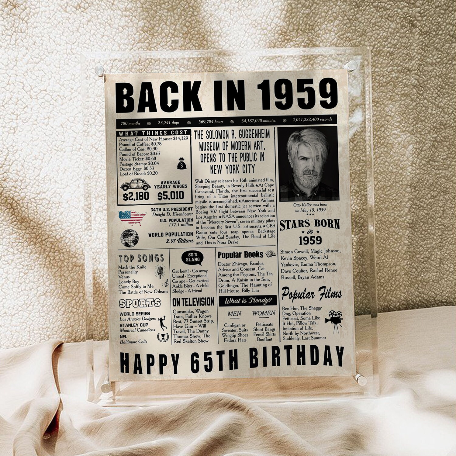 1959 Vintage Sign, Custom 65th Birthday Poster, Born in 1959, Gift for ...