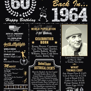 Custom 60th Birthday Poster, 1964 Sign Board, Born in 1964, Photo ...