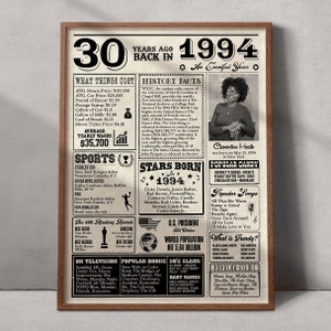 1994 Birthday Poster, Personalized 30th Birthday Poster, 1994 Fun Facts ...