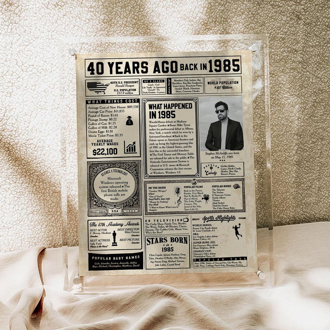 40th Birthday Vintage Sign, Personalized 40th Birthday Poster, 1985 Fun ...