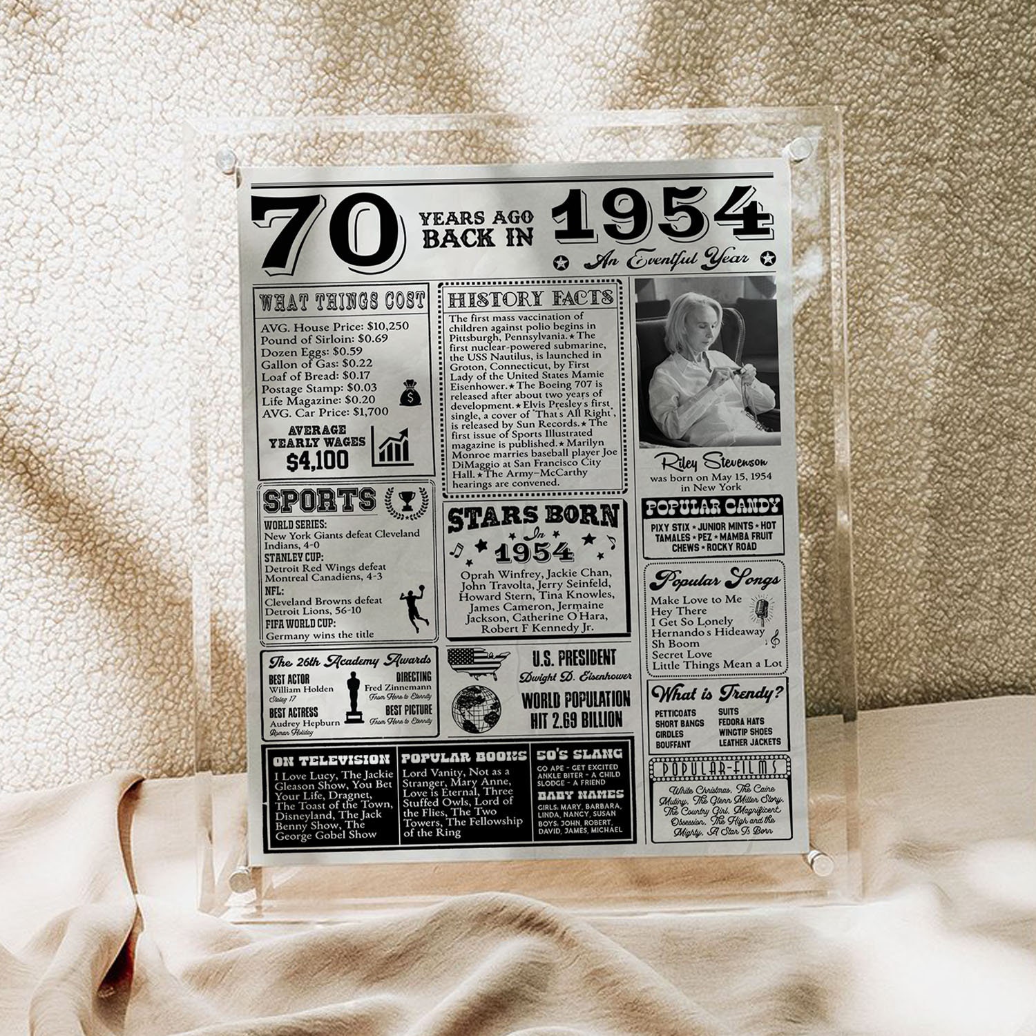 Custom 70th Birthday Poster, 1954 Poster Gift, 70th Anniversary, Party ...